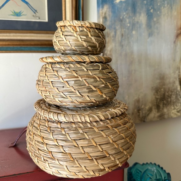 tohono odam | Accents | 3 Nesting Tohono Odam Basket With Lids Indian Artisan | Poshmark